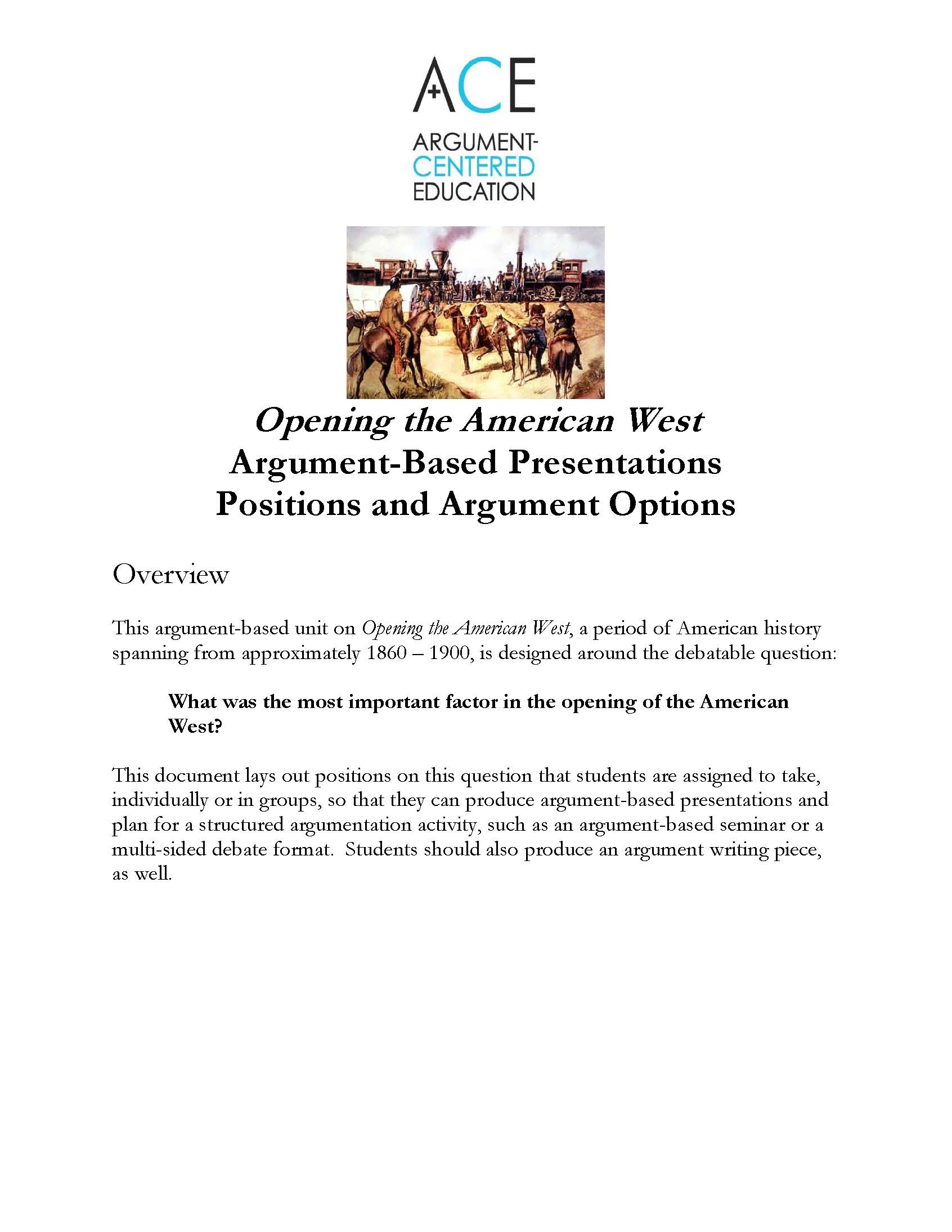 Argument-Based Presentations on the Opening of the American West ...