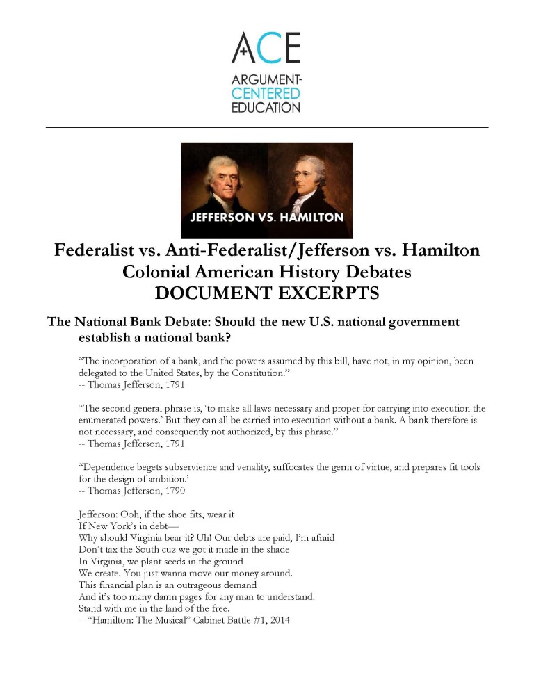 The Federalist v. Antifederalist Debates: Hamilton and Jefferson’s ...