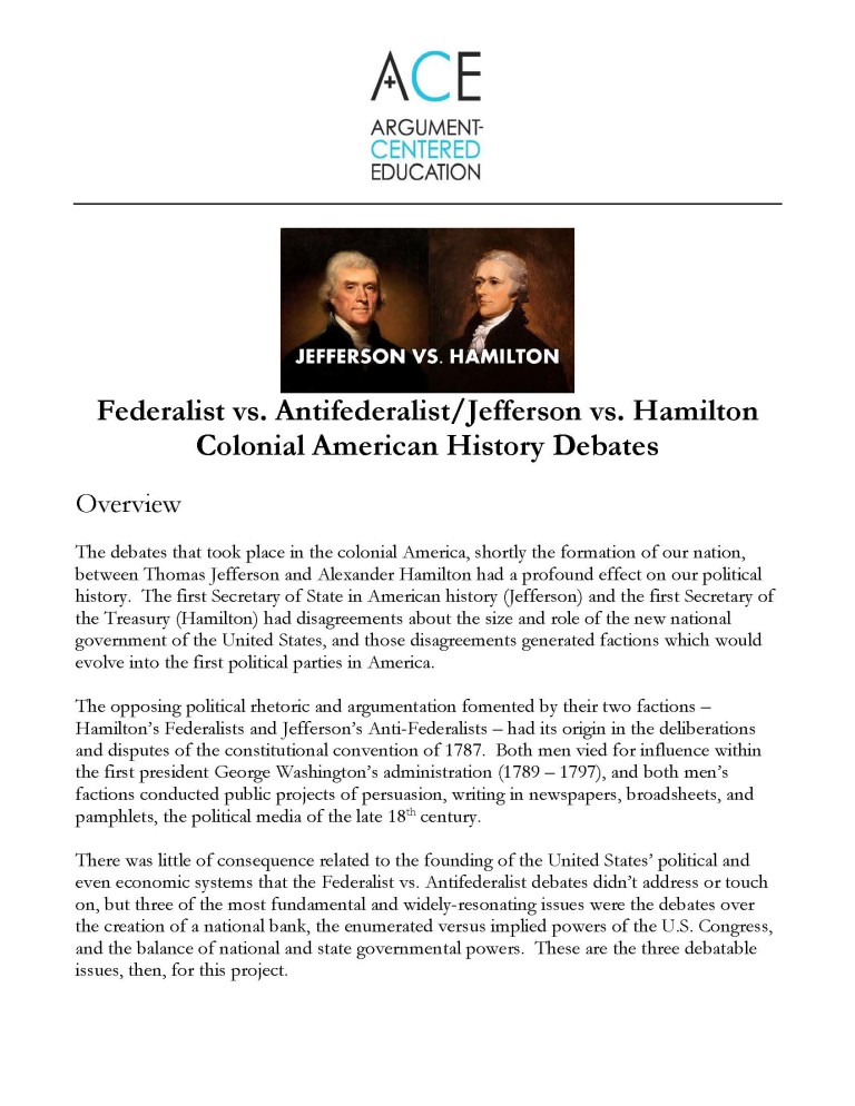 The Federalist v. Antifederalist Debates: Hamilton and Jefferson’s ...