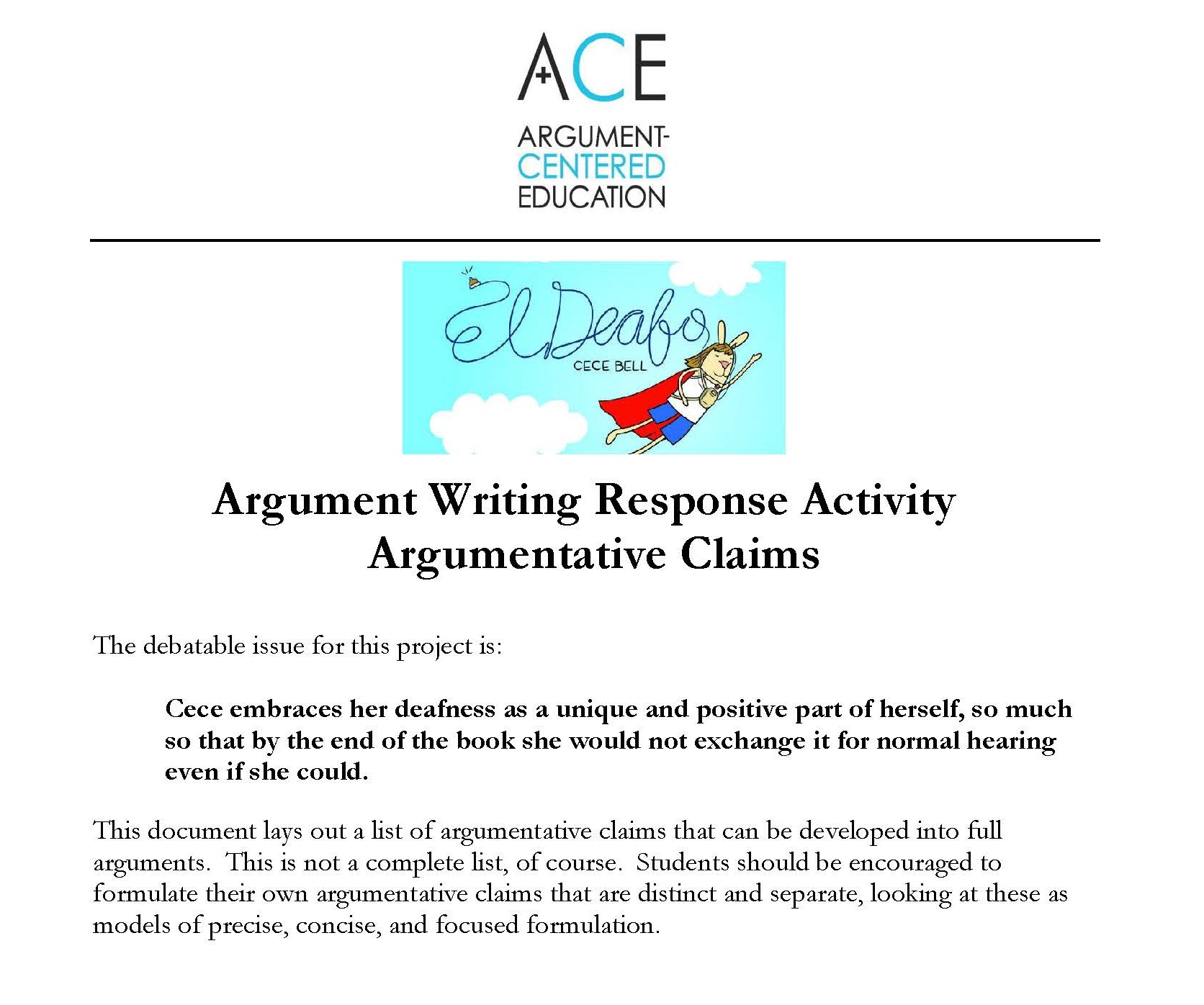 ‘El Deafo’ and the Argument Writing Response Activity | Argument ...