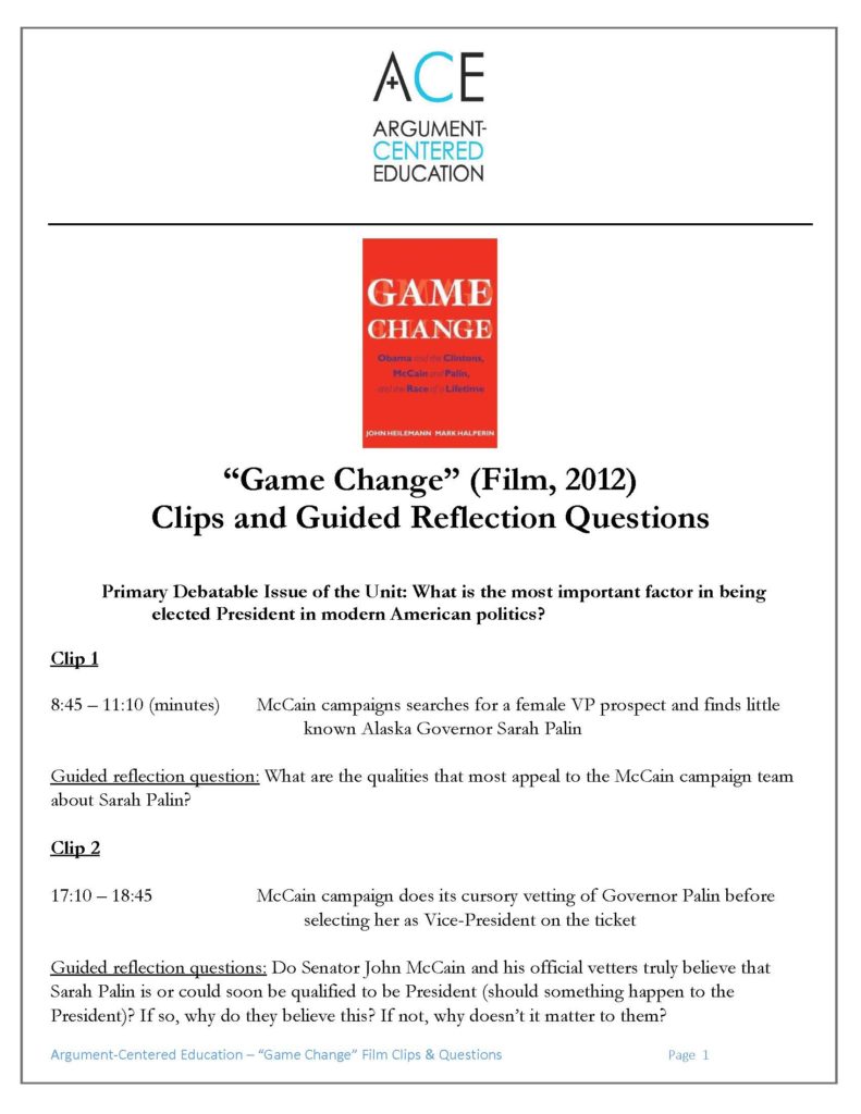 ‘Game Change,’ Presidential Politics, and the Use of Guided Reflection ...