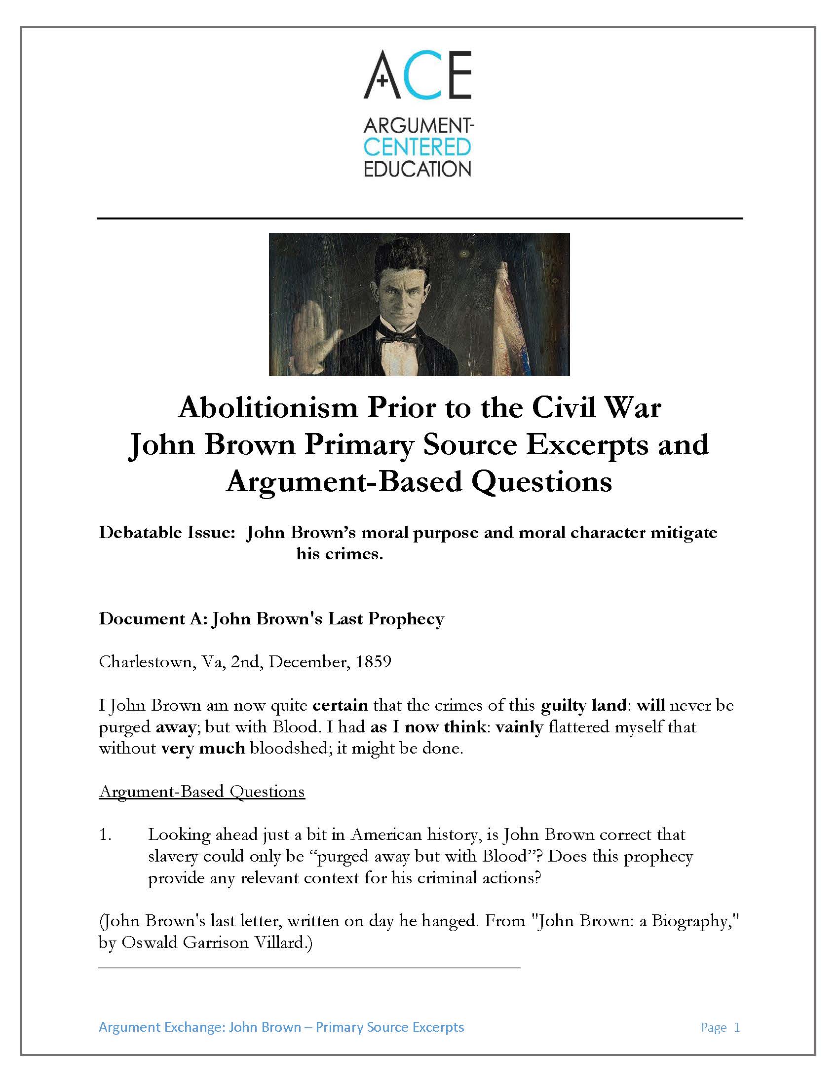 Mid-19th Century Abolitionism, John Brown, and Argument Exchange ...