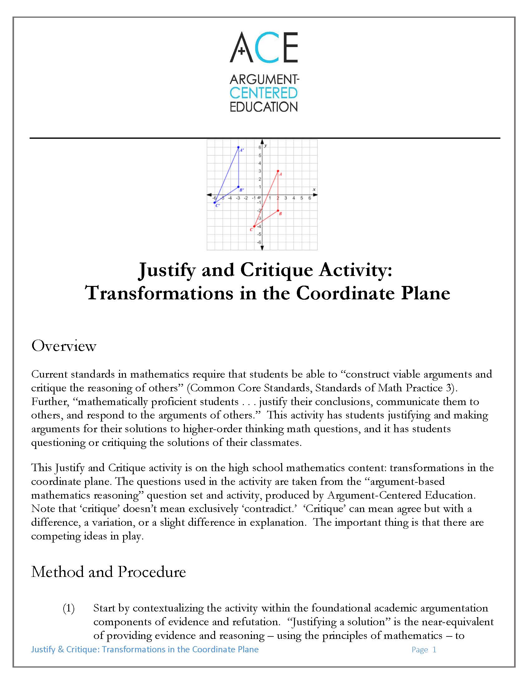 Justify & Critique on Transformations in the Coordinate Plane ...