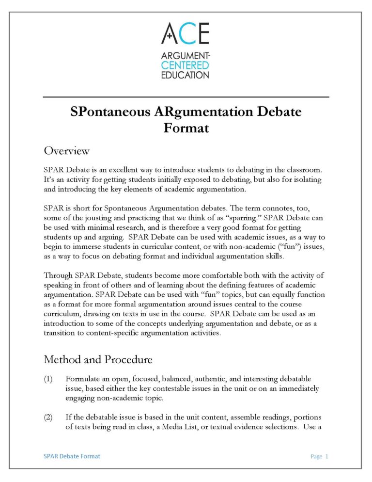 SPAR Debate: A Format for Rigorous, Real, Ready-to-Go Debating in Class ...