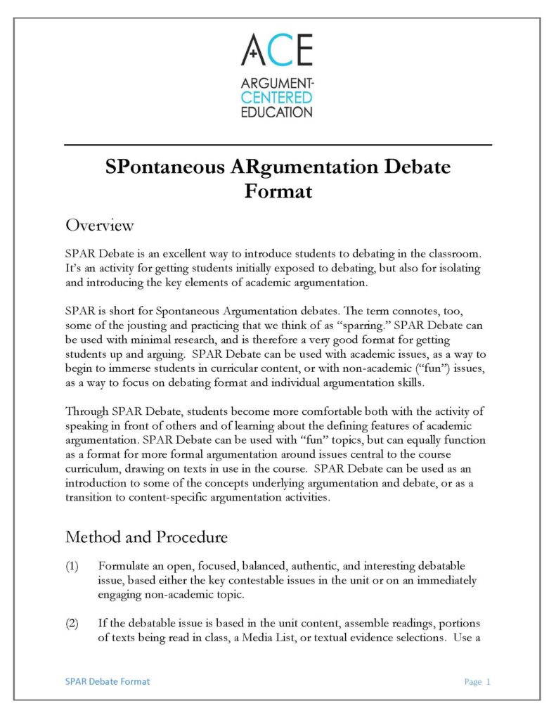 SPAR Debate: A Format for Rigorous, Real, Ready-to-Go Debating in Class ...
