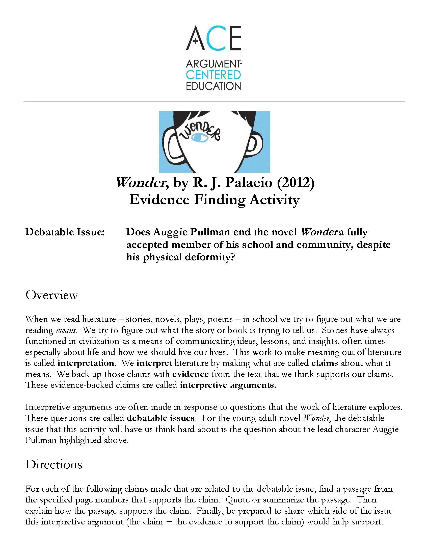 ‘Wonder’ and Evidence Finding | Argument-Centered Education