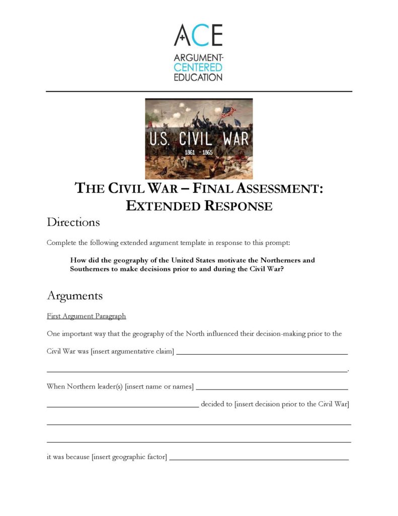 The U.S. Civil War and Argument-Templated Final Assessments | Argument ...