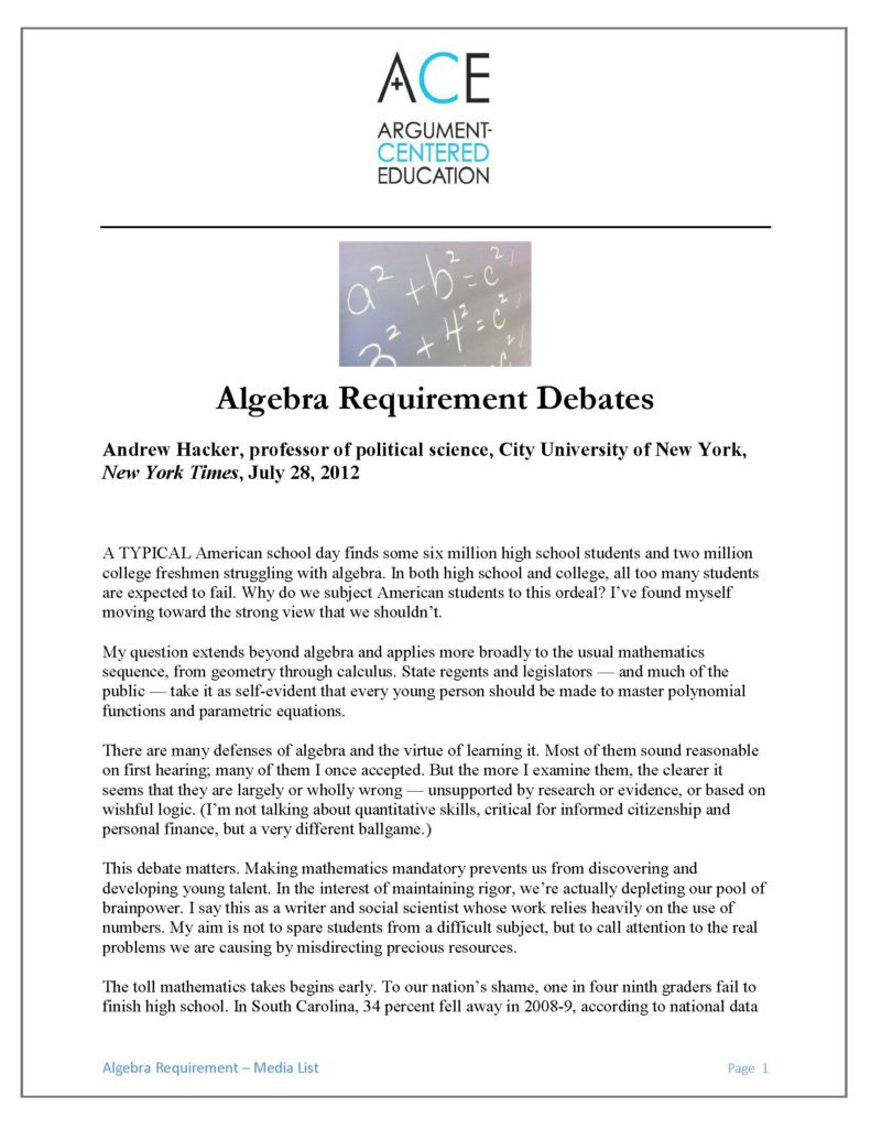 Should High School Students Be Required to Take Algebra? Debating the ...
