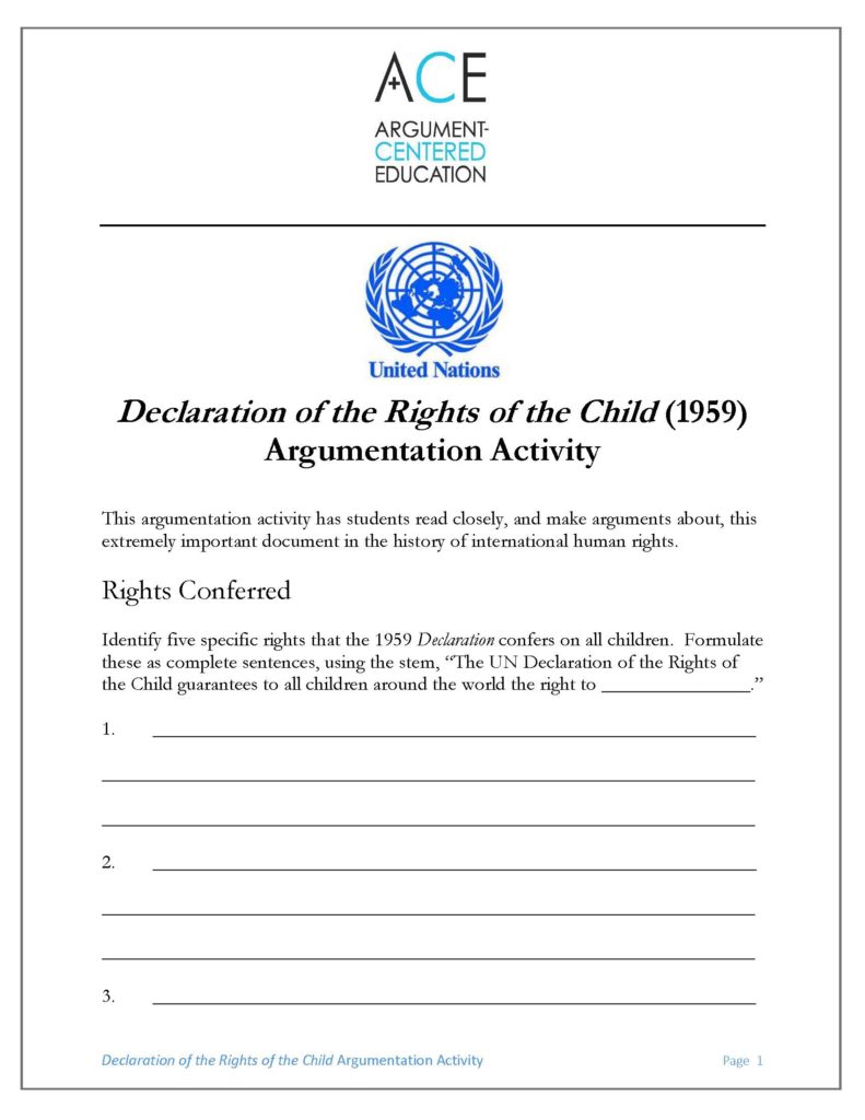 A Simple Argumentation Activity on the UN ‘Declaration of the Rights of ...