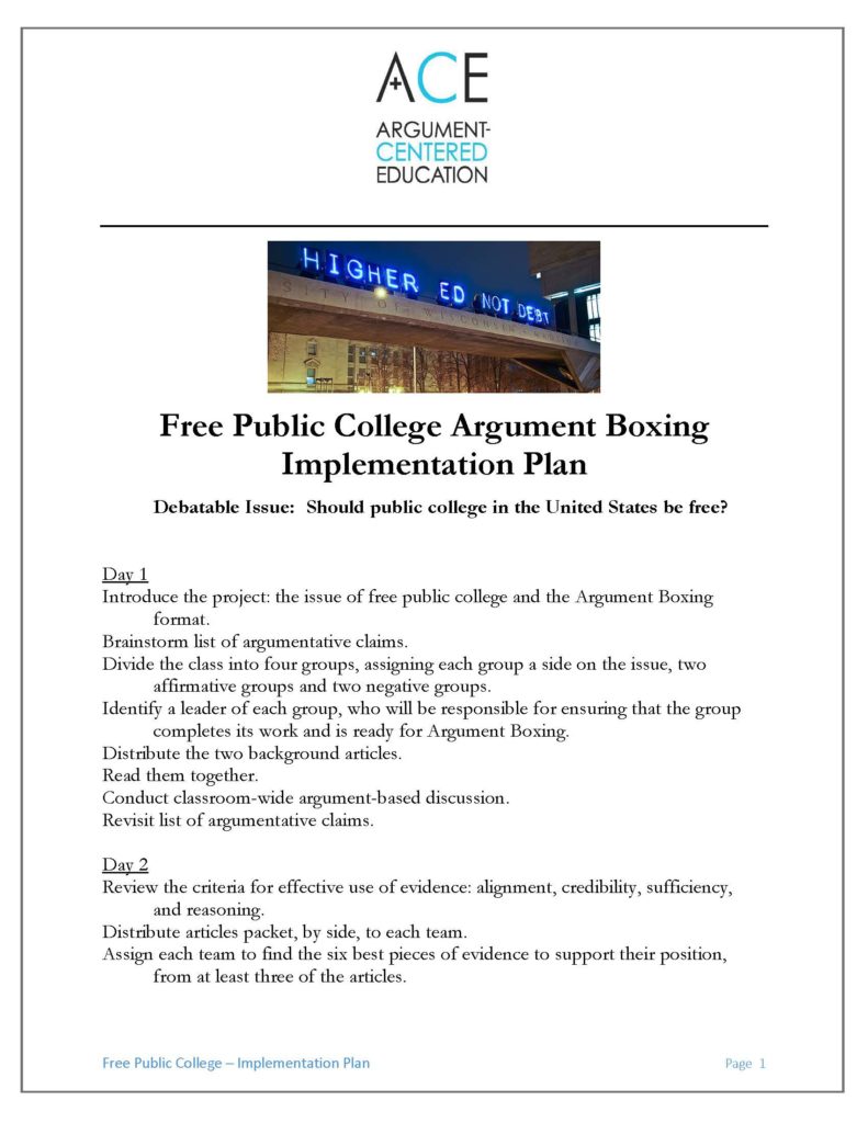 The Issue of Free Public College and an Argument Writing Assessment ...