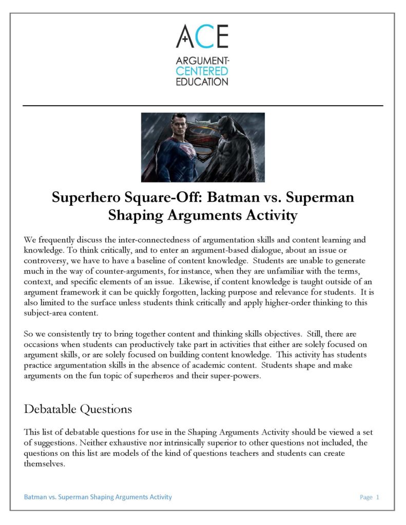 Shaping Arguments and the Superhero Square-Off: Batman vs. Spiderman ...