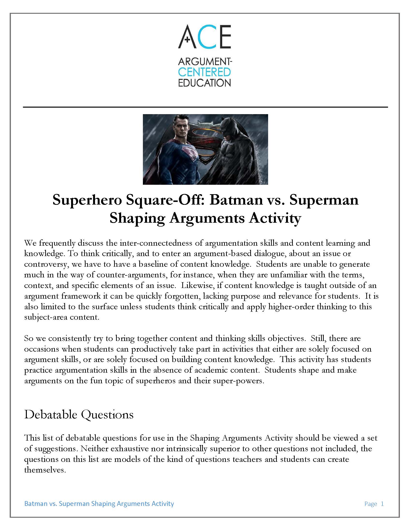 Shaping Arguments and the Superhero Square-Off: Batman vs. Spiderman ...