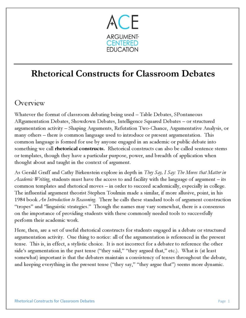 Rhetorical Constructs: Essential Tools of Classroom Debate | Argument ...
