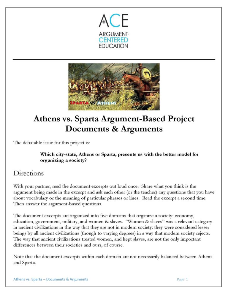 Athens vs. Sparta: An Argument-Based Project, with Documents, Debates ...