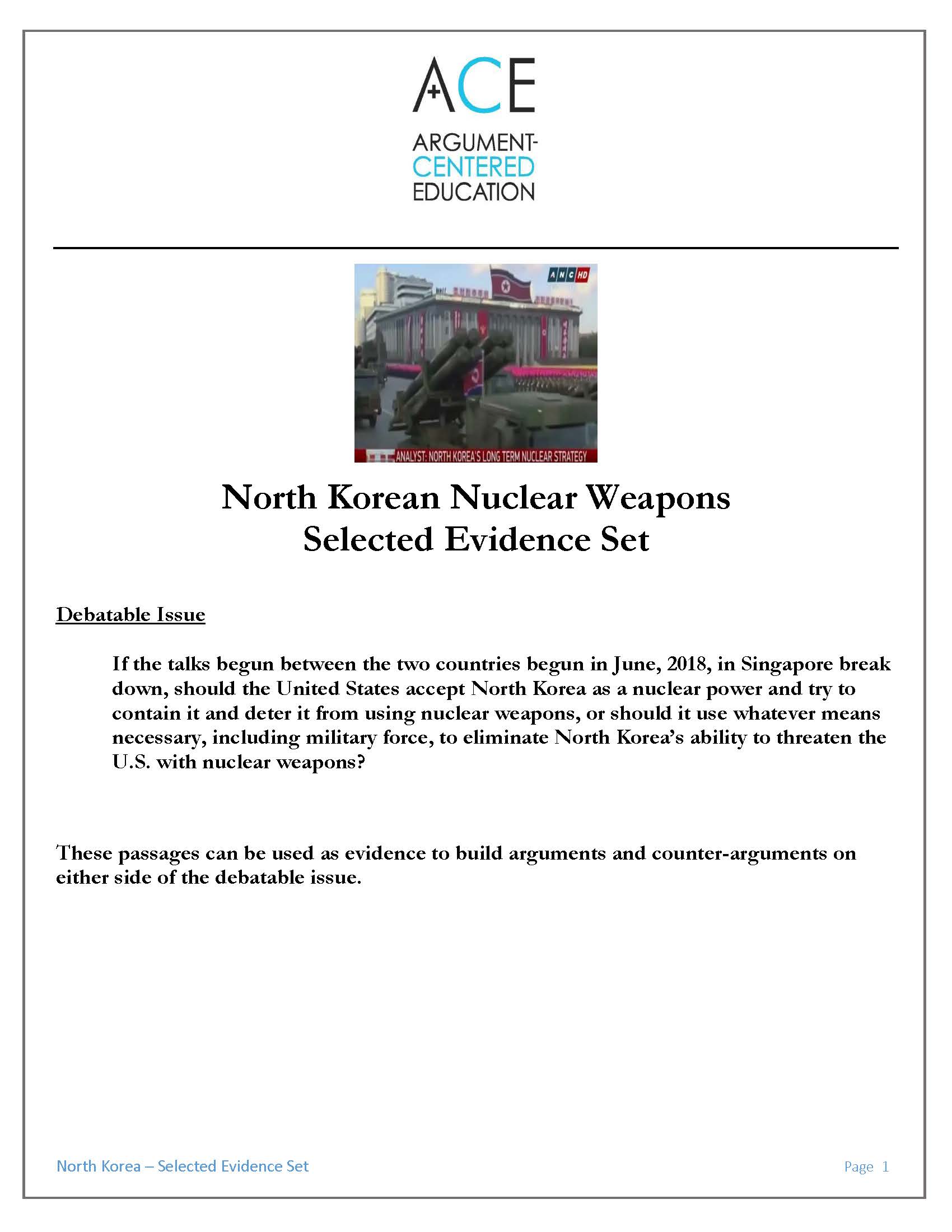 The North Korean Nuclear Weapons Crisis — An Argument-Centered Approach ...