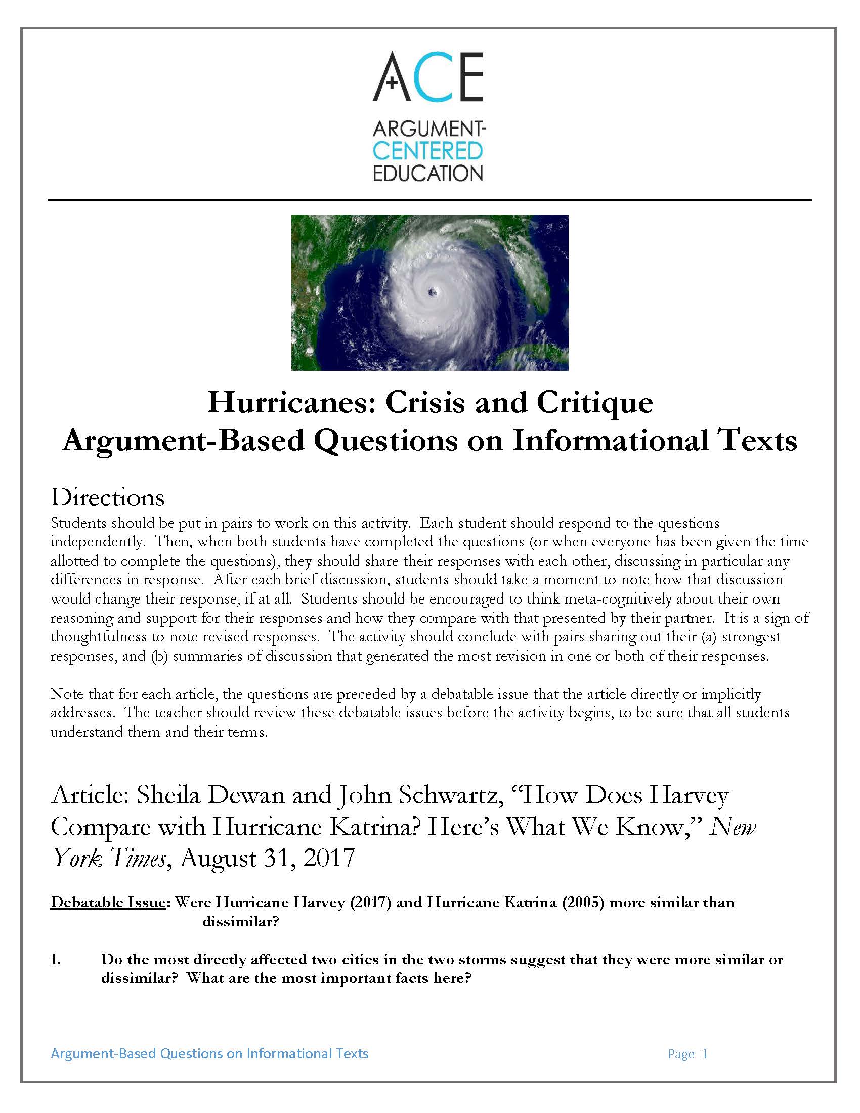 Bringing the Hurricanes into Your Classroom | Argument-Centered Education