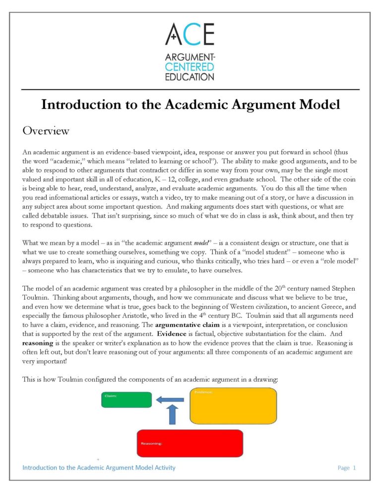 An Activity to Introduce the Academic Argument Model | Argument ...