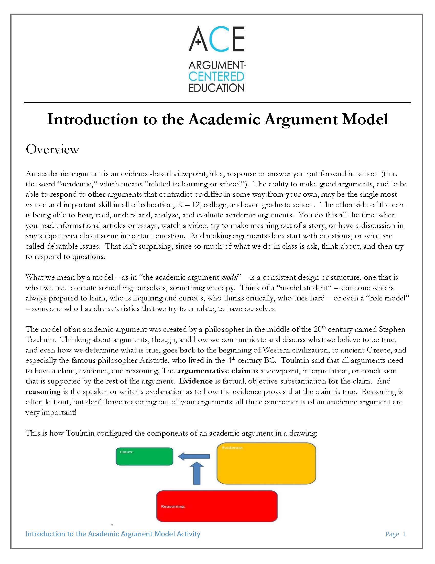 An Activity to Introduce the Academic Argument Model | Argument ...