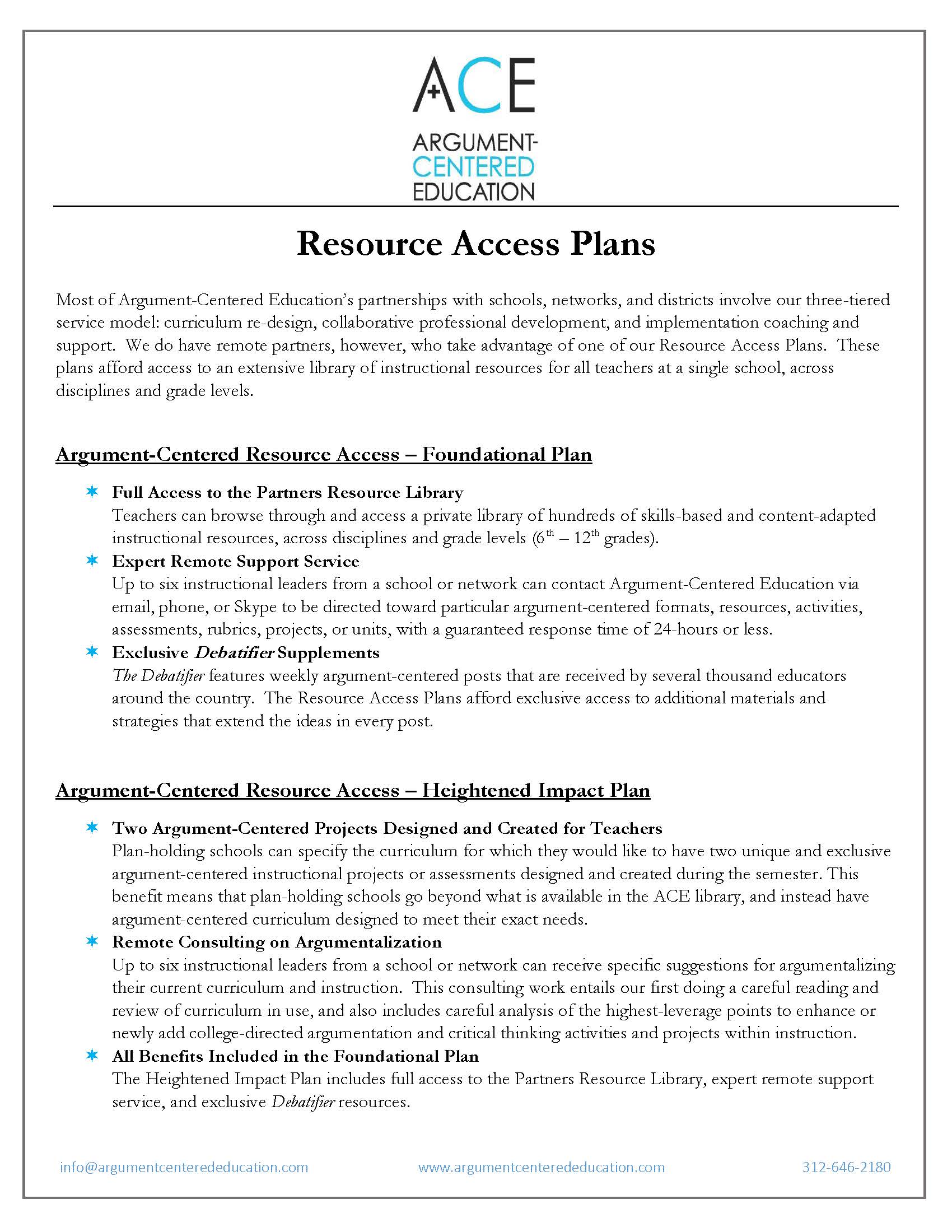 Announcing New Resource Access Plans | Argument-Centered Education