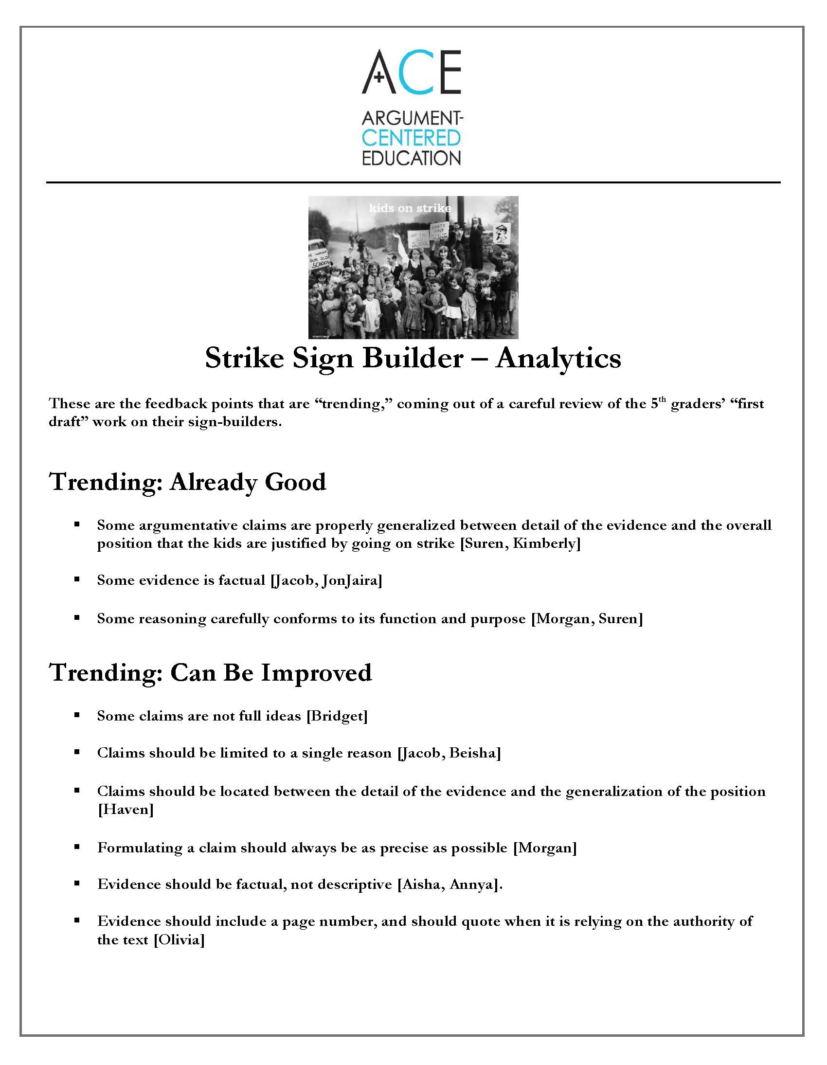 Kids on Strike, Strike Signs, and Analytic Feedback | Argument-Centered ...