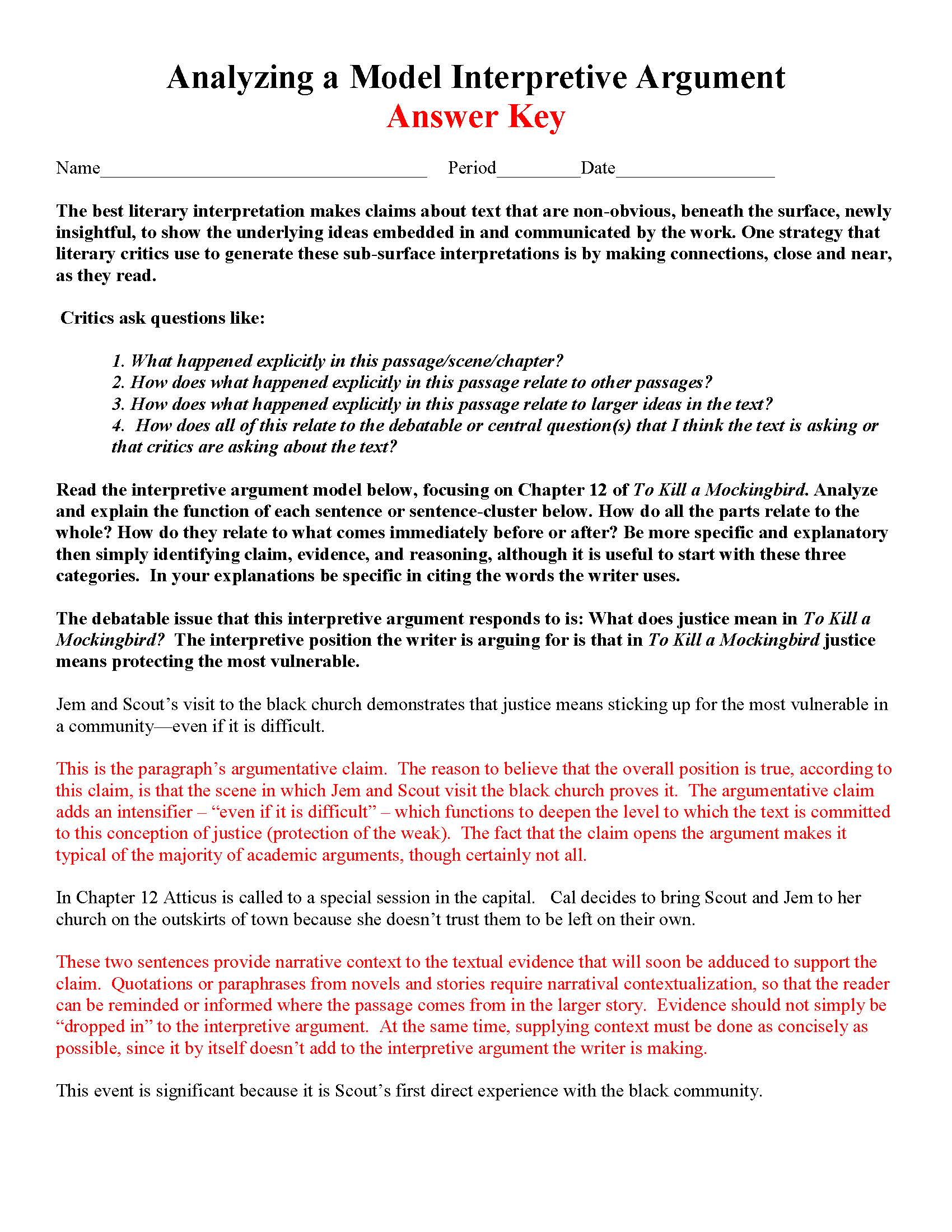 Analyzing a Model Interpretive Argument on ‘To Kill A Mockingbird ...