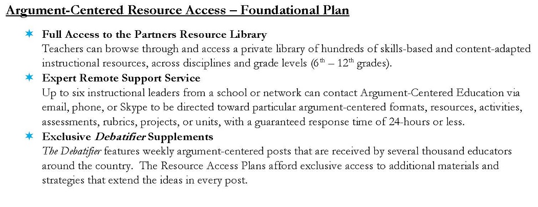 Announcing New Resource Access Plans | Argument-Centered Education
