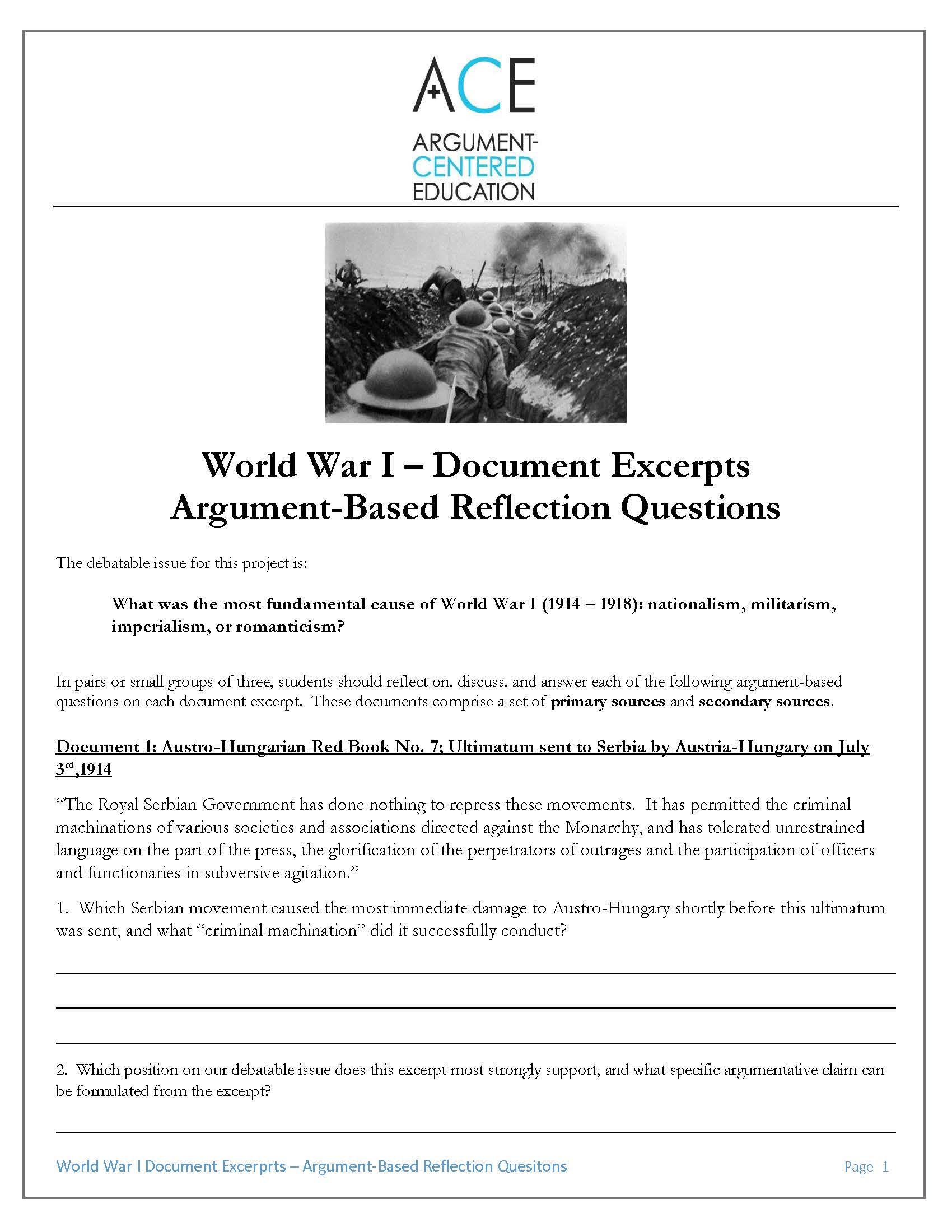 The Great War and Academic Argument | Argument-Centered Education