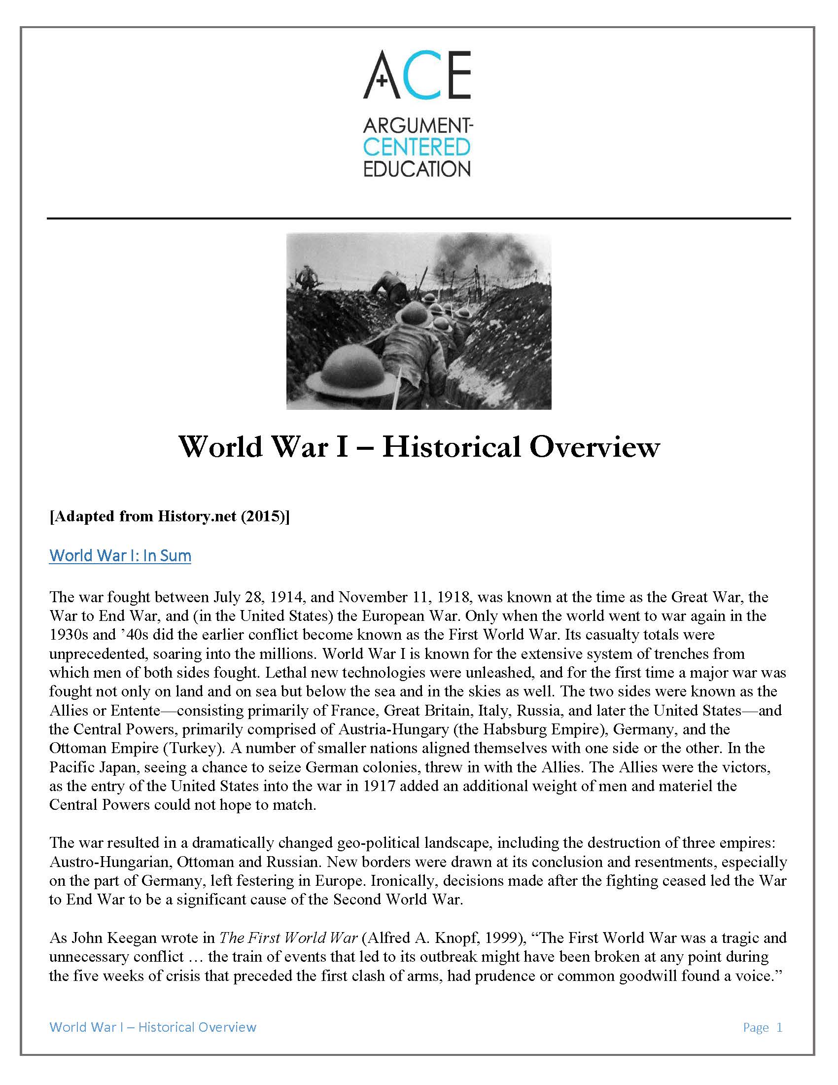 The Great War and Academic Argument | Argument-Centered Education