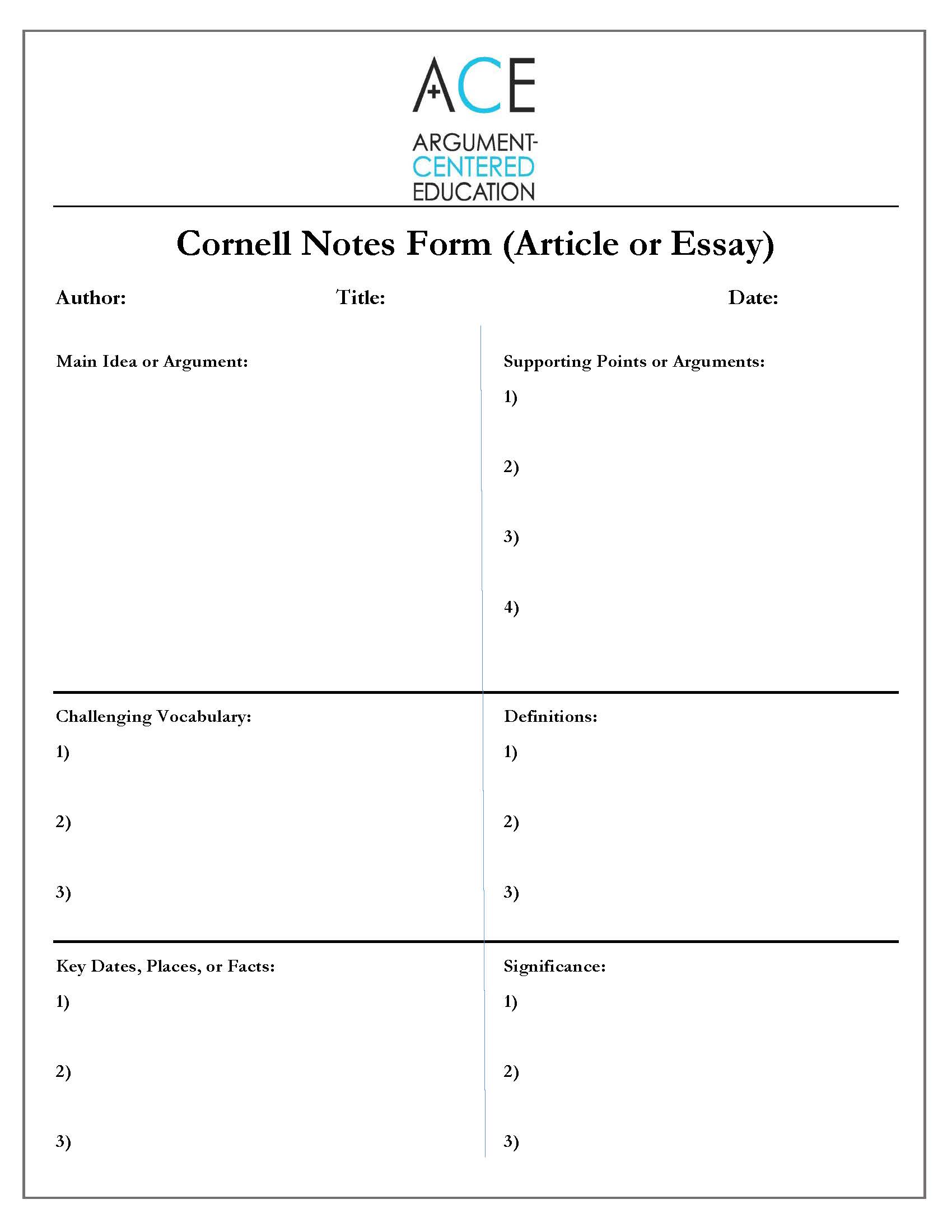 Cornell Notes à la Argument | Argument-Centered EducationArgument ...