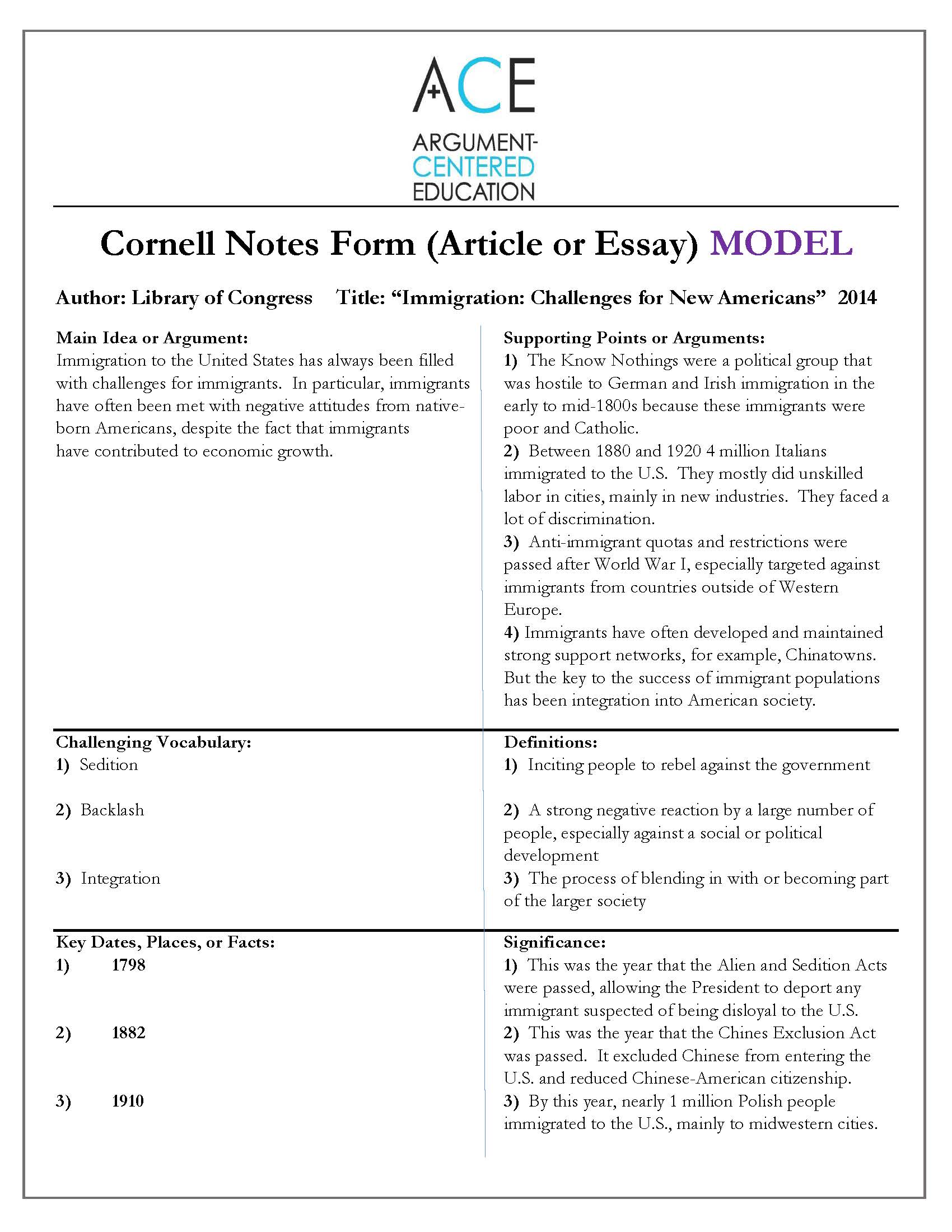 Cornell Notes à la Argument | Argument-Centered EducationArgument ...