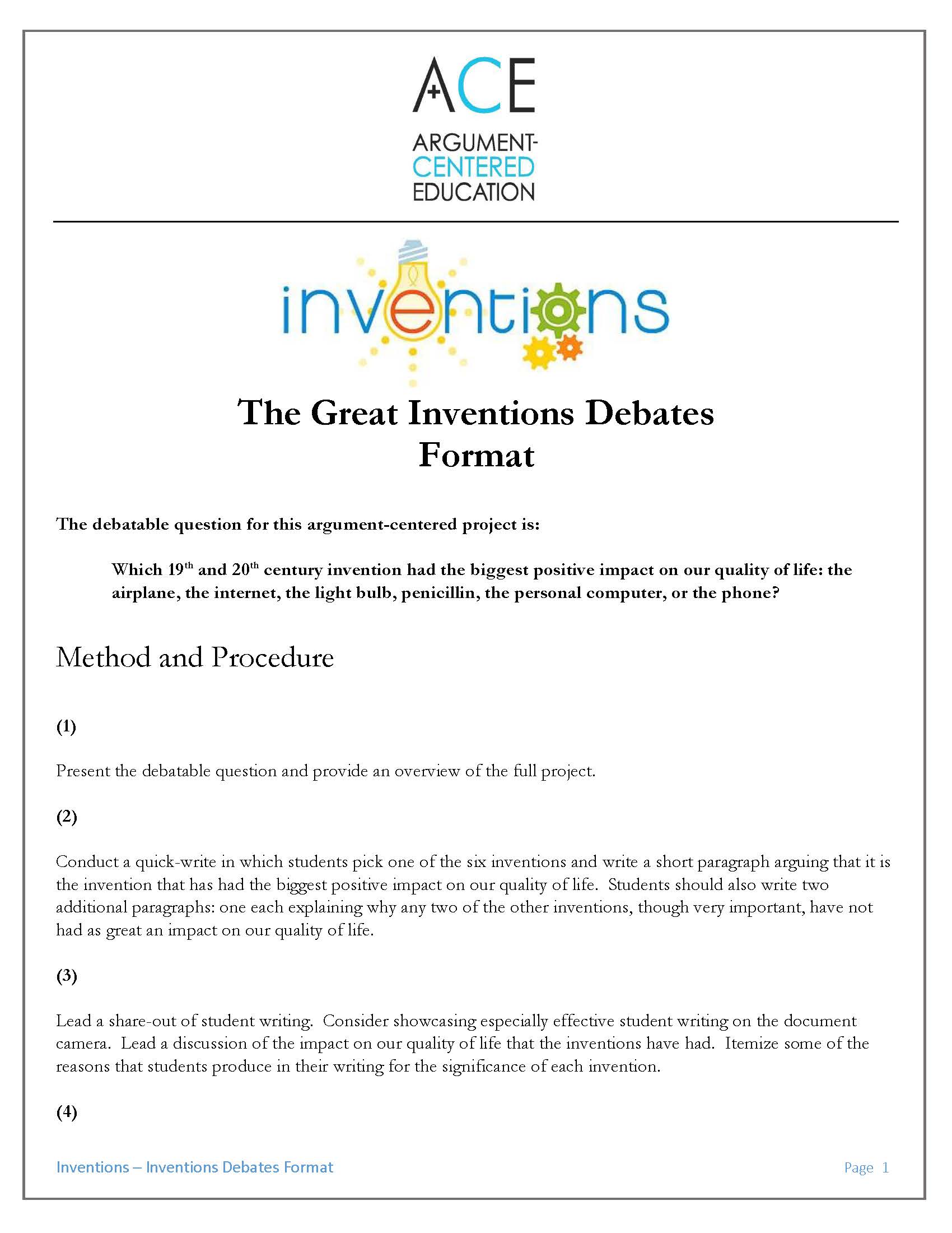 The Great Inventors and the Great Inventions Debates | Argument ...