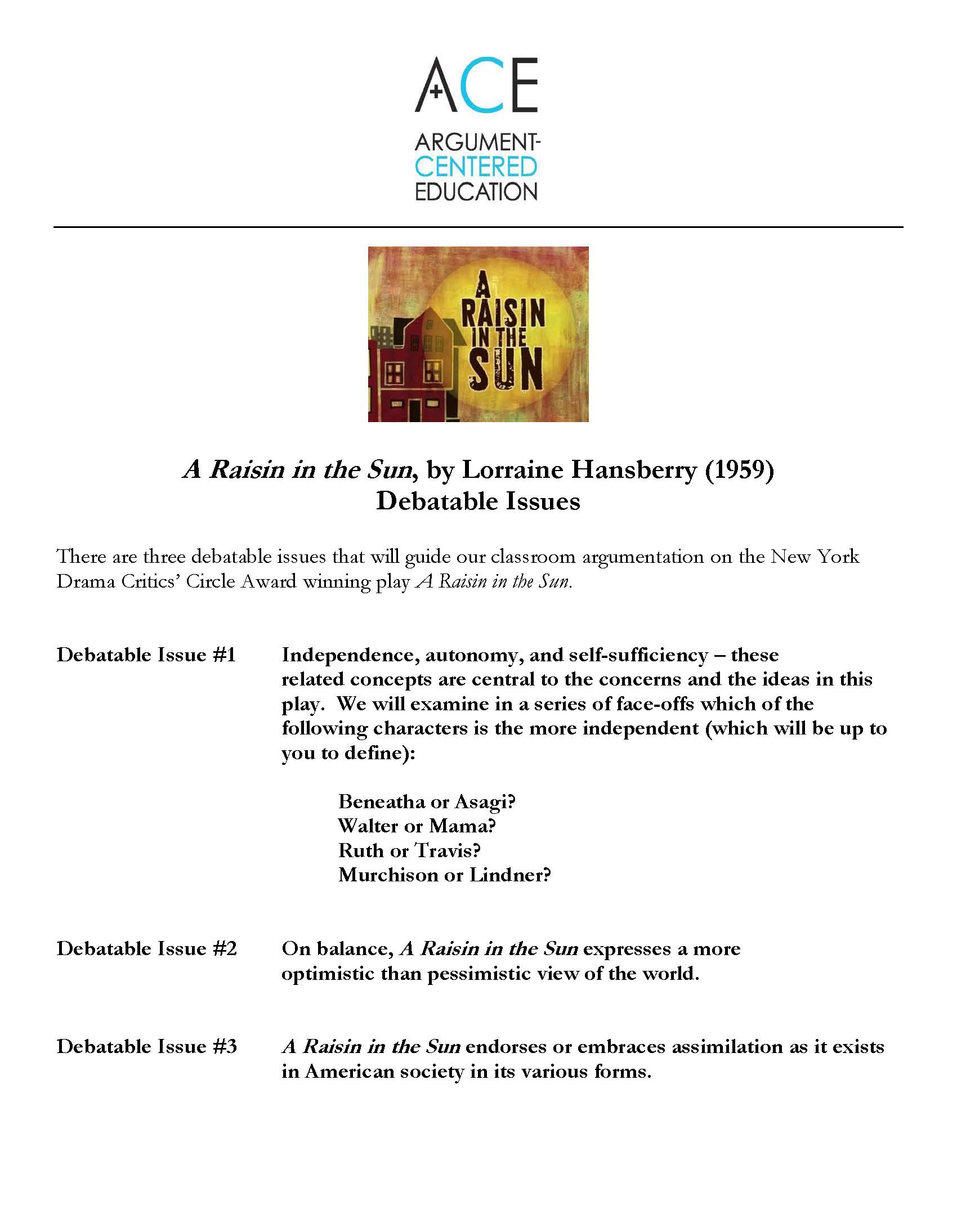 Argumentalizing ‘A Raisin in the Sun’ | Argument-Centered ...